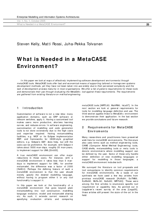 (PDF) What is Needed in a MetaCASE Environment?