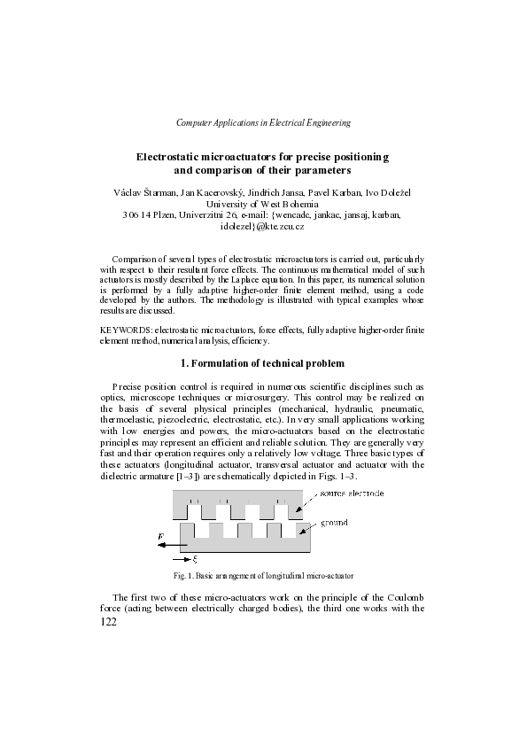 (PDF) Electrostatic microactuators for precise positioning and comparison of their parameters