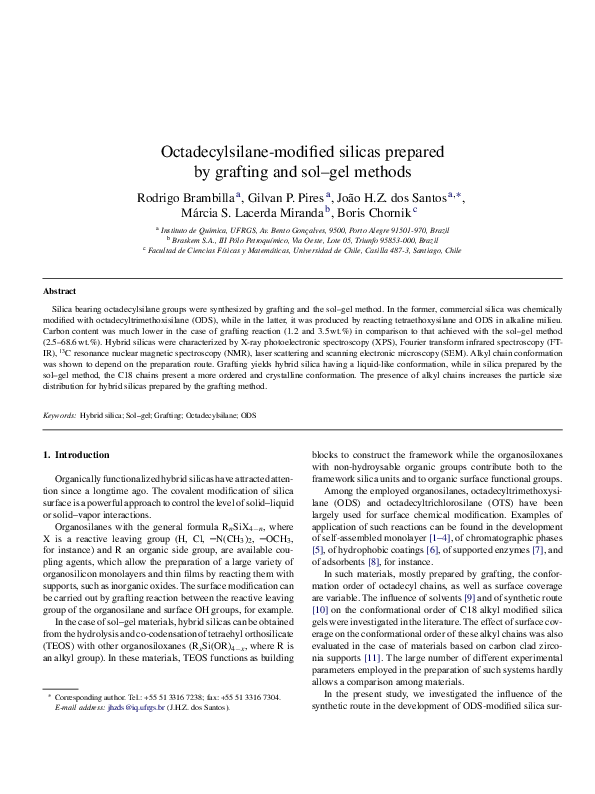 (PDF) Octadecylsilane-modified silicas prepared by grafting and sol–gel ...