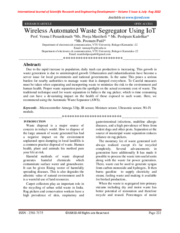(PDF) Wireless Automated Waste Segregator Using IoT