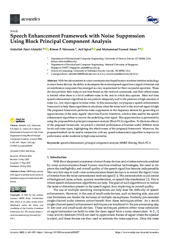 (PDF) Speech Enhancement Framework with Noise Suppression Using Block Principal Component ...