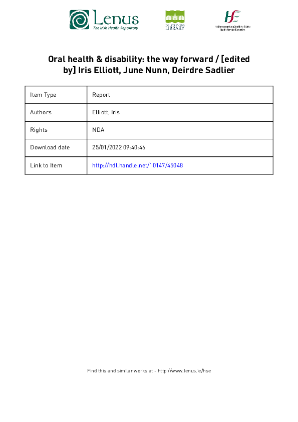 (PDF) Oral health & disability: the way forward / [edited by] Iris ...