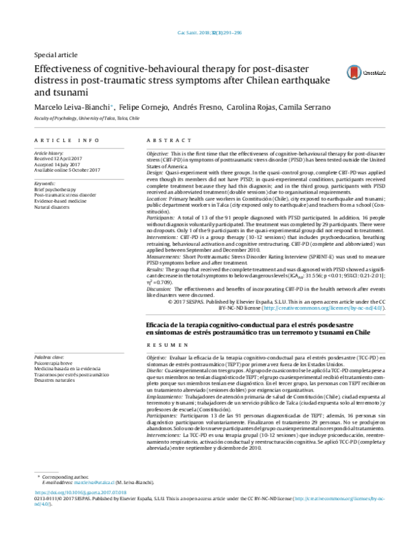 (PDF) Effectiveness of cognitive-behavioural therapy for post-disaster ...