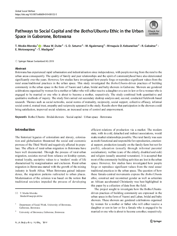 (PDF) Pathways to Social Capital and the Botho/Ubuntu Ethic in the ...
