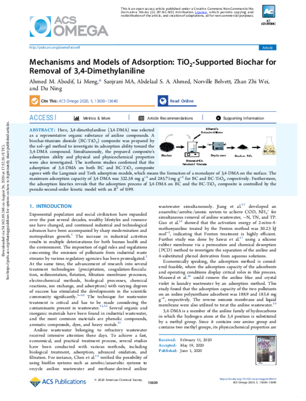 (PDF) Mechanisms and Models of Adsorption: TiO2Supported Biochar for Removal of 3,4 ...