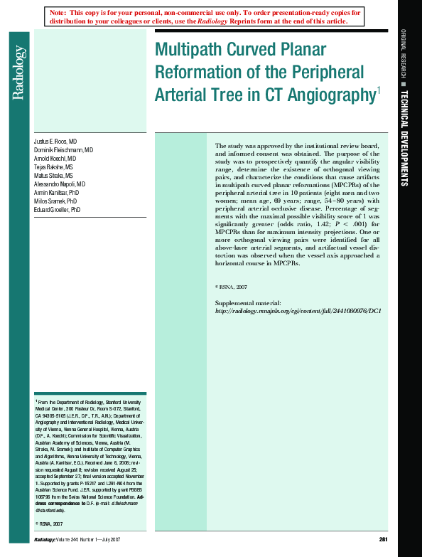 (PDF) Multipath Curved Planar Reformation of the Peripheral Arterial ...