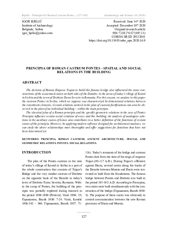 (PDF) Principia of Roman Castrum Pontes — Spatial and Social Relations ...