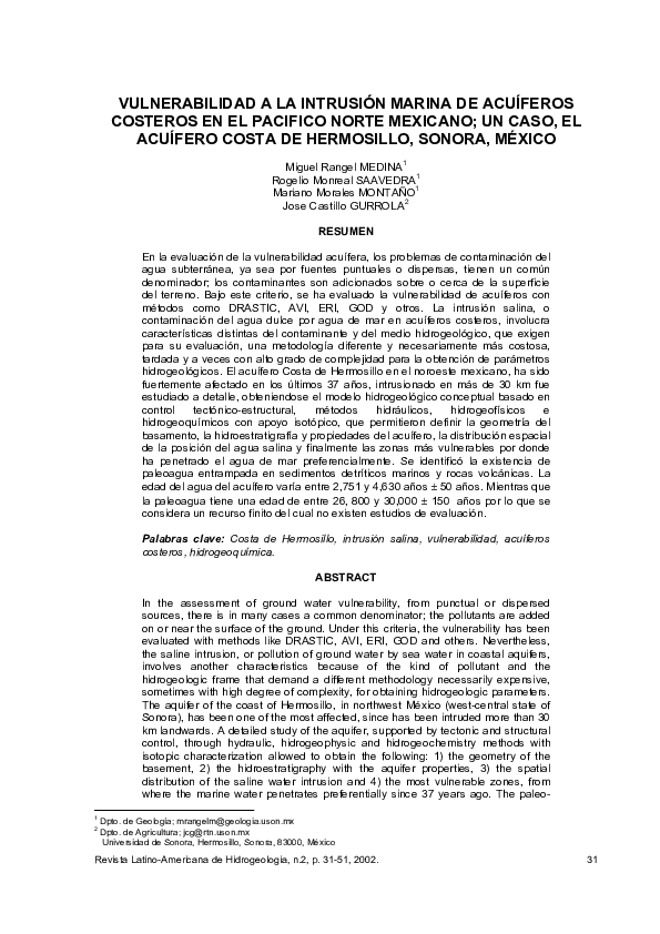 (PDF) Vulnerabilidad a La Intrusión Marina De Acuíferos Costeros en El Pacifico Norte Mexicano ...