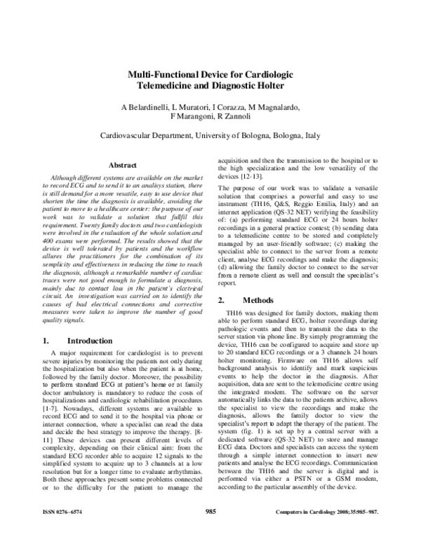 (PDF) Multi-functional device for cardiologic telemedicine and ...