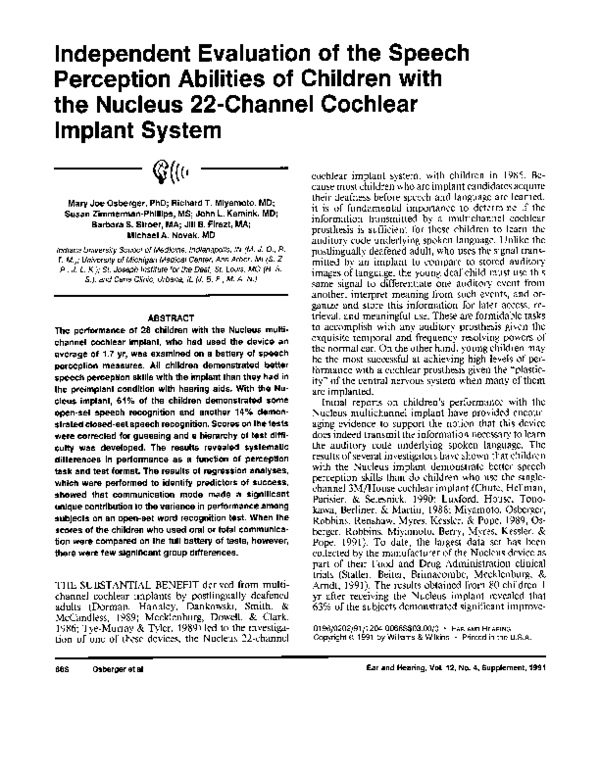 (PDF) Independent Evaluation of the Speech Perception Abilities of ...