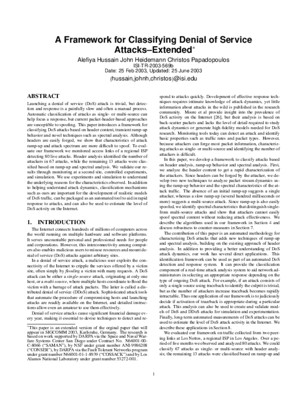 (PDF) Classifying Denial of Service Attacks Framework