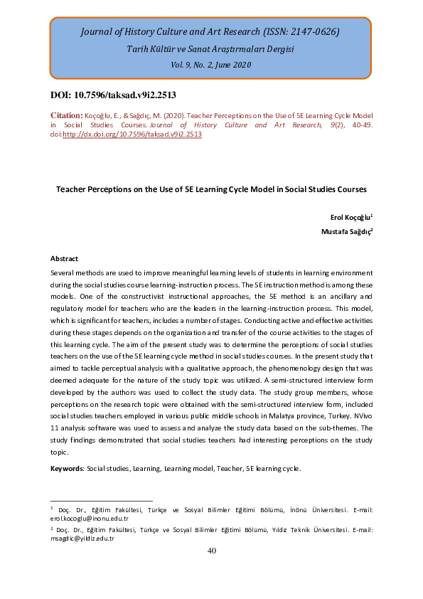 (PDF) Teacher Perceptions on the Use of 5E Learning Cycle Model in ...