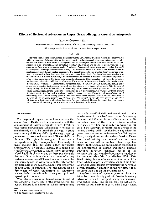 Pdf Effects Of Horizontal Advection On Upper Ocean Mixing A Case Of Frontogenesis