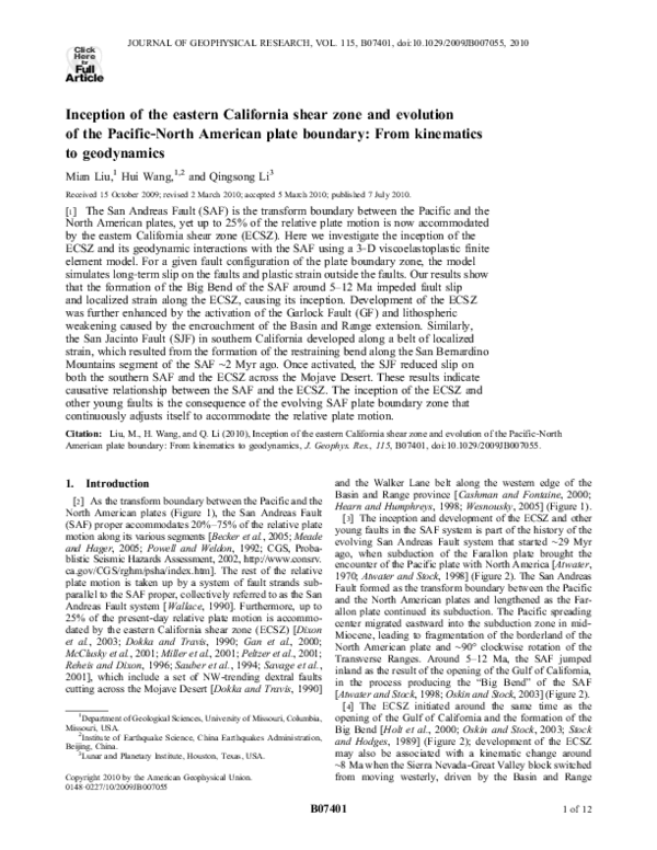 (PDF) Inception of the eastern California shear zone and evolution of ...