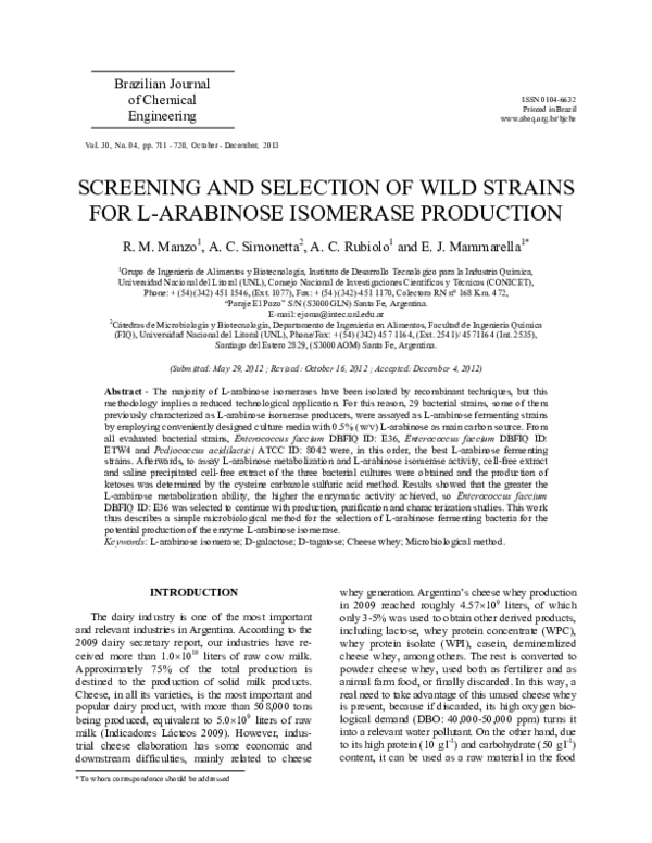 (PDF) Screening and selection of wild strains for L-arabinose isomerase production
