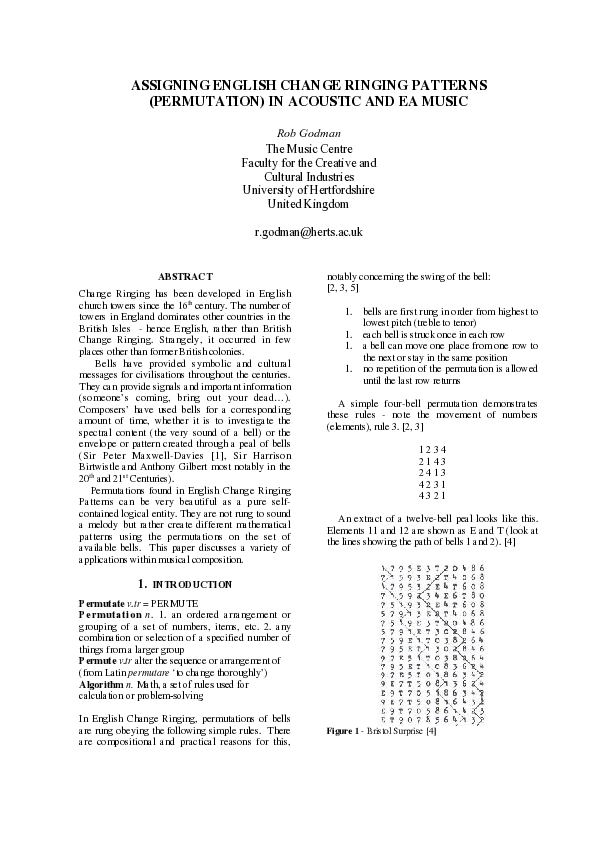 (PDF) Assigning English change ringing patterns (permutation) in ...