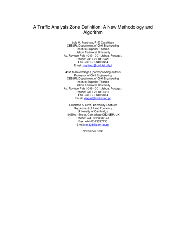 (PDF) A traffic analysis zone definition: a new methodology and algorithm