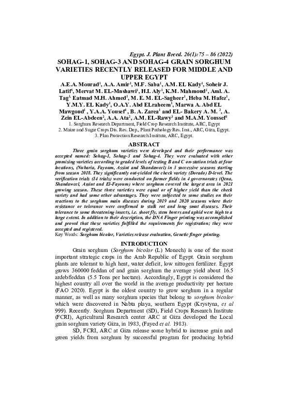 (DOC) SOHAG-1, SOHAG-3 AND SOHAG-4 GRAIN SORGHUM VARIETIES RECENTLY RELEASED FOR MIDDLE AND ...