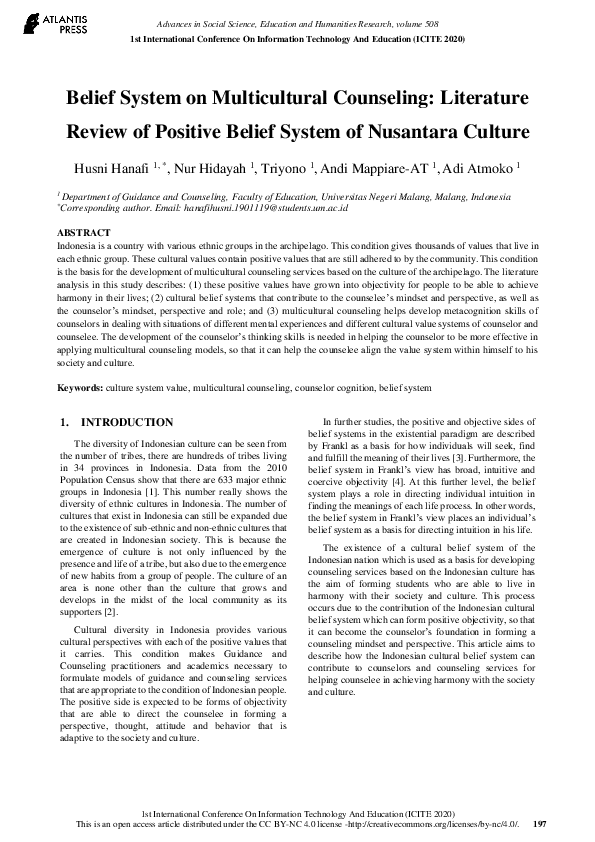 (PDF) Belief System on Multicultural Counseling: Literature Review of ...