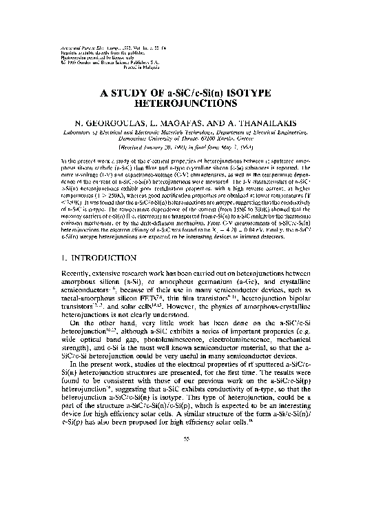 (PDF) A Study of a-Sic/C-Si(n) Isotype Heterojunctions