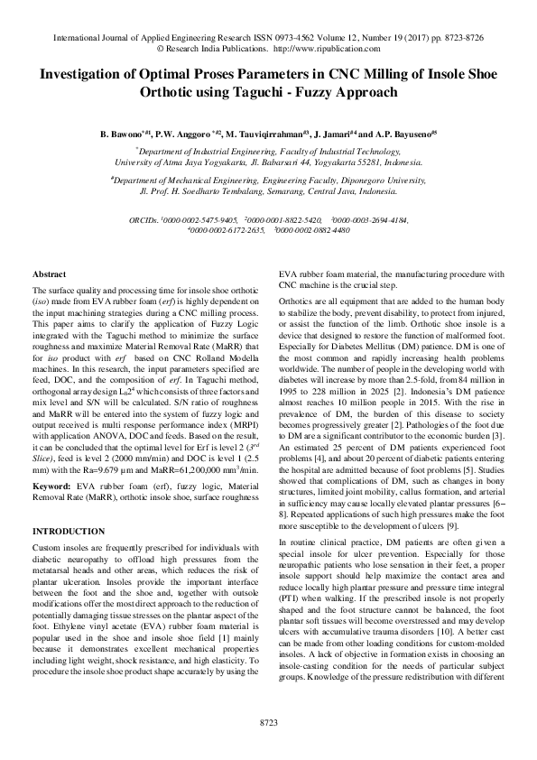 Pdf Investigation Of Optimal Proses Parameters In Cnc Milling Of Insole Shoe Orthotic Using