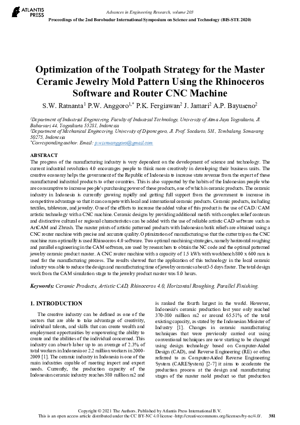 (PDF) Optimization of the Toolpath Strategy for the Master Ceramic Jewelry Mold Pattern Using ...