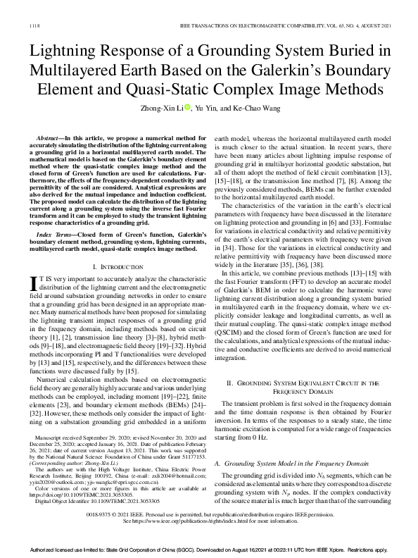 (PDF) Lightning Response of a Grounding System Buried in Multilayered ...