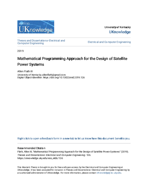 (PDF) Mathematical Programming Approach for the Design of Satellite Power Systems