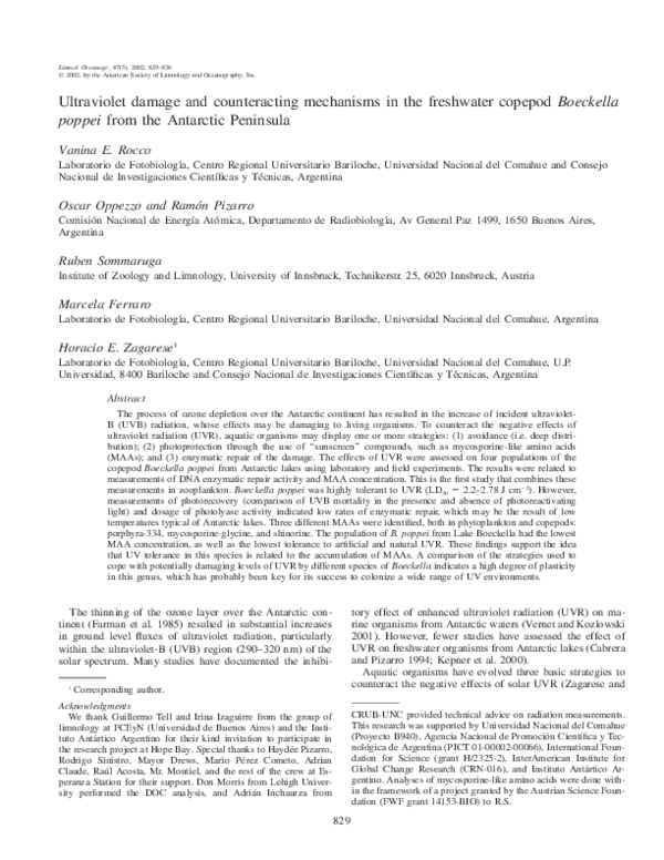 (PDF) Ultraviolet damage and counteracting mechanisms in the freshwater ...