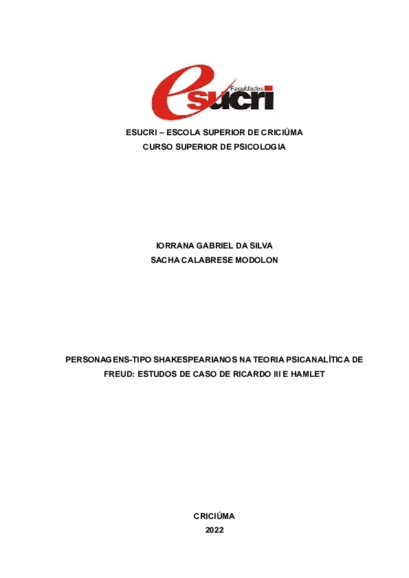 (PDF) PERSONAGENS-TIPO SHAKESPEARIANOS NA TEORIA PSICANALÍTICA DE FREUD ...