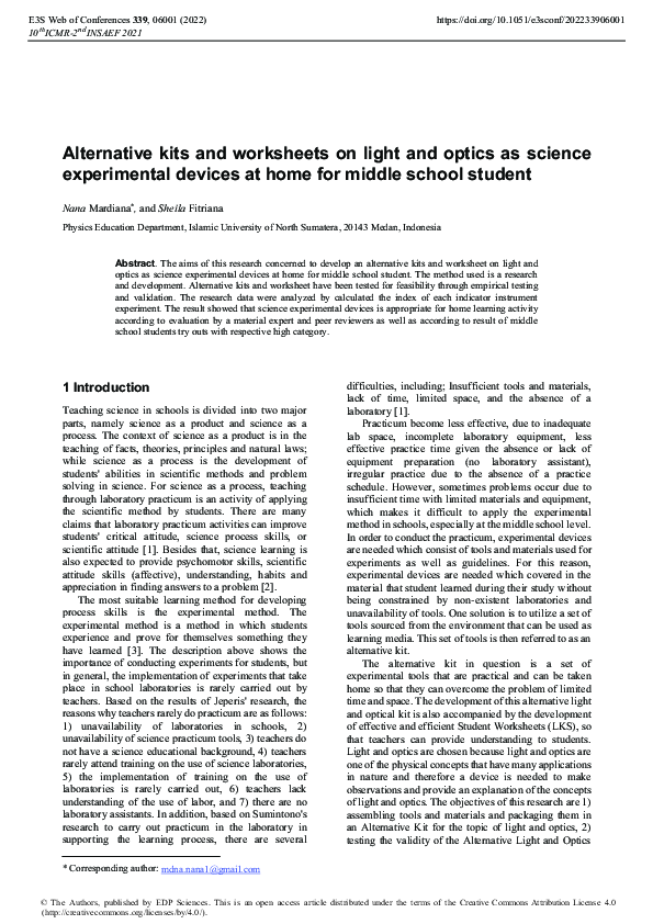 (PDF) Alternative kits and worksheets on light and optics as science ...