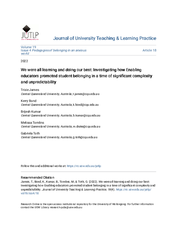 (PDF) We were all learning and doing our best | Trixie James, Brijesh Kumar, and Melissa Tomlins ...