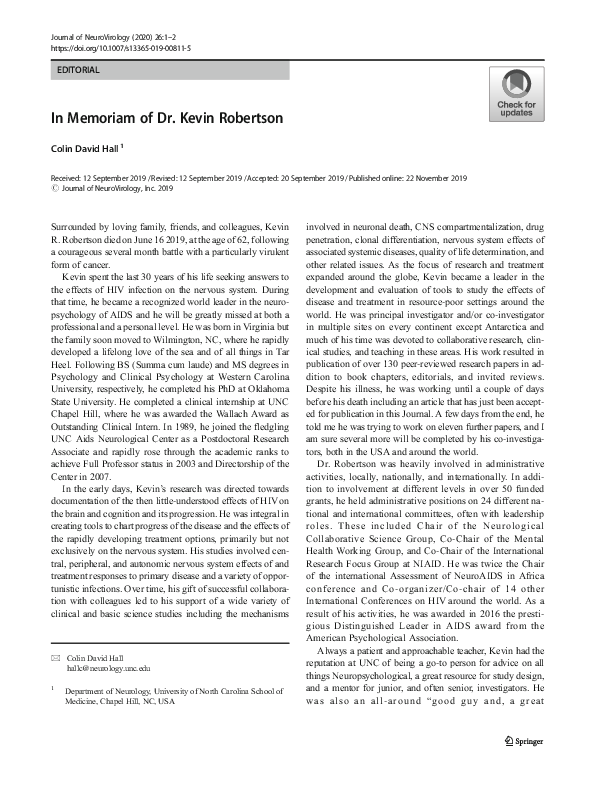(PDF) In Memoriam of Dr. Kevin Robertson