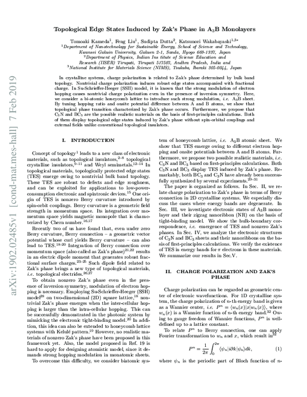 (PDF) Topological edge states induced by the Zak phase in A3B monolayers
