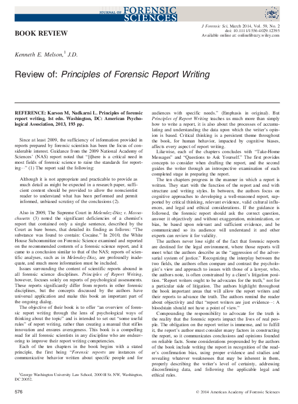 (PDF) Review of:Principles of Forensic Report Writing