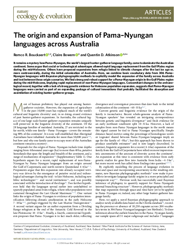 (PDF) The origin and expansion of Pama-Nyungan languages across ...