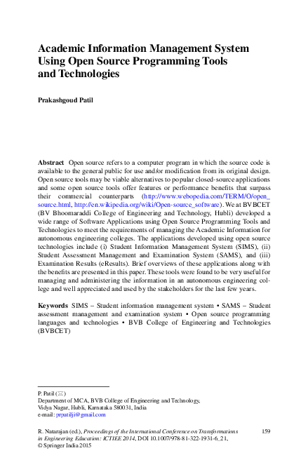 (PDF) Academic Information Management System Using Open Source Programming Tools and Technologies