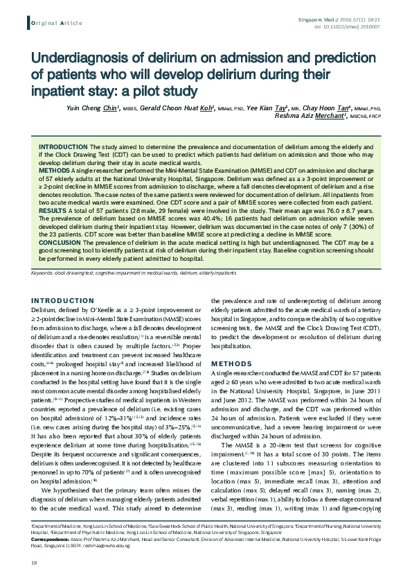 (PDF) Underdiagnosis of delirium on admission and prediction of ...