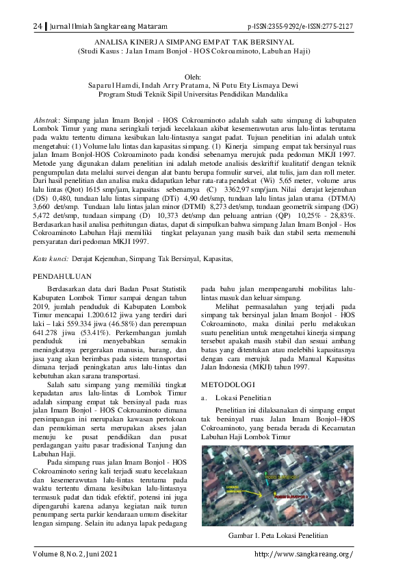 (PDF) ANALISA KINERJA SIMPANG EMPAT TAK BERSINYAL (Studi Kasus : Jalan ...