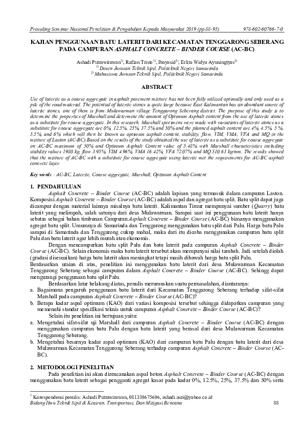 (PDF) Kajian Penggunaan Batu Laterit Dari Kecamatan Tenggarong Seberang Pada Campuran Asphalt ...