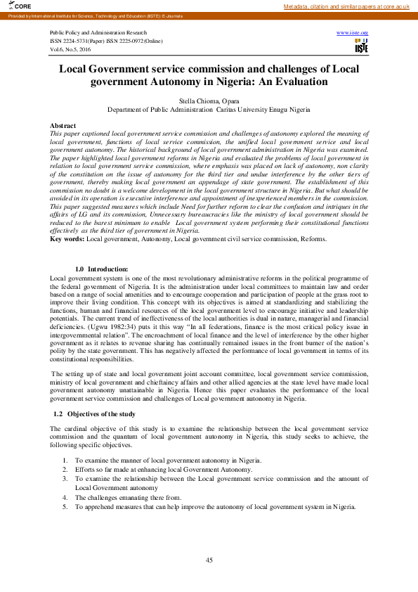 (PDF) Local Government service commission and challenges of Local ...