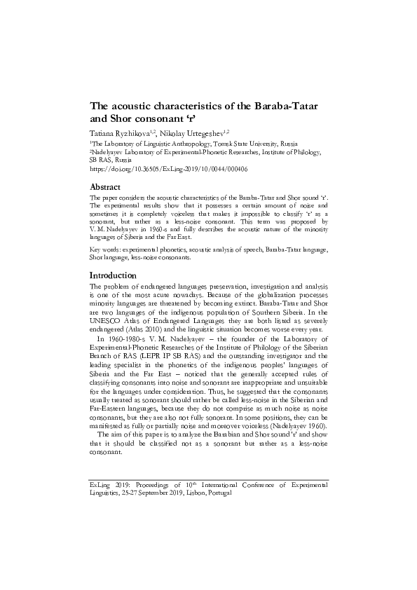 (PDF) The acoustic characteristics of the Baraba-Tatar and Shor ...