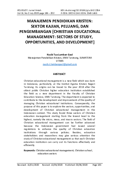 (PDF) Manajemen Pendidikan Kristen: Sektor Kajian, Peluang, Dan ...