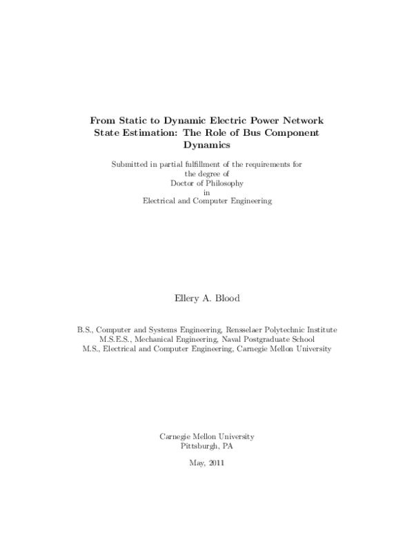 Pdf From Static To Dynamic Electric Power Network State Estimation