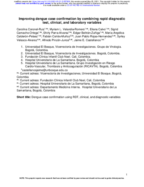 (PDF) Improving dengue case confirmation by combining rapid diagnostic ...