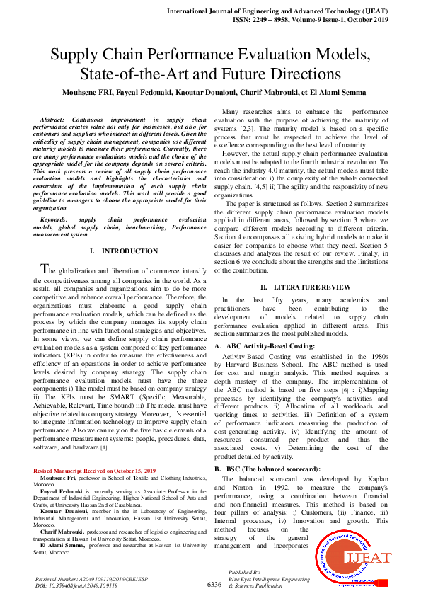(PDF) Supply Chain Performance Evaluation Models, State-of-the-Art and Future Directions