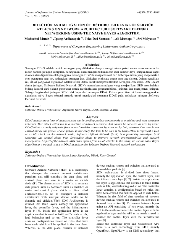 Pdf Ddos Attack Detection In Sdn Via Naive Bayes