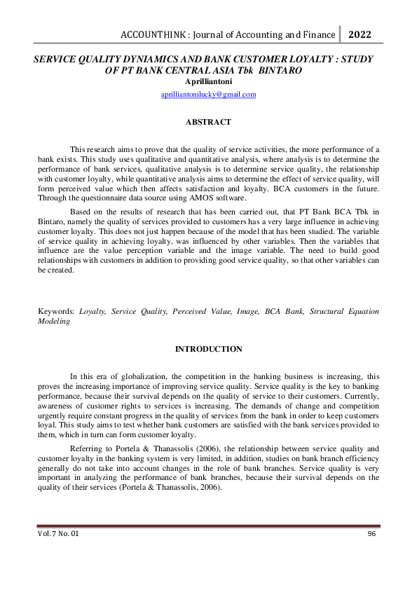 (PDF) Service Quality Dynamics and Bank Customer Loyalty