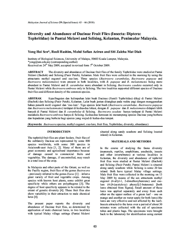 (PDF) Diversity and Abundance of Dacinae Fruit Flies (Insecta: Diptera ...
