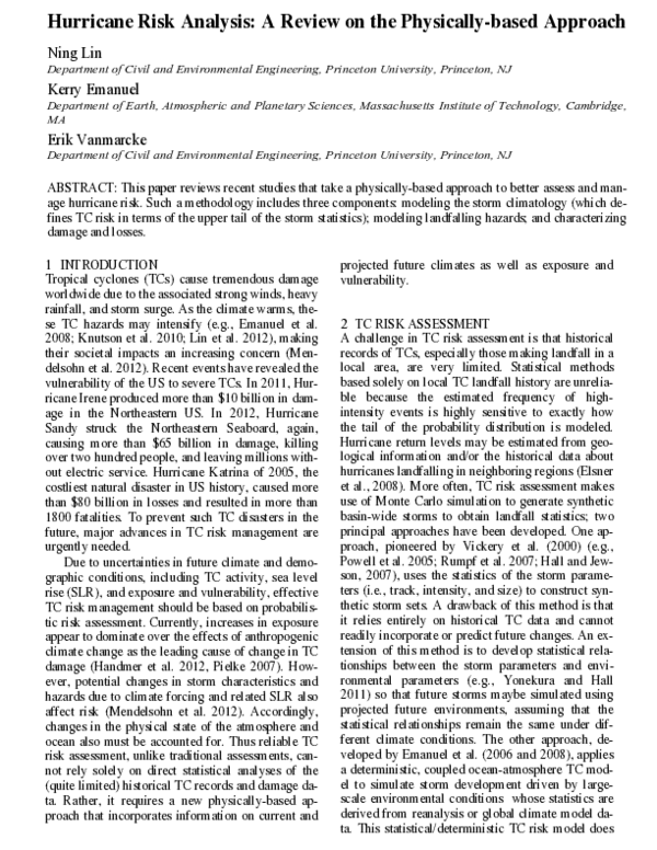 (PDF) Hurricane risk analysis